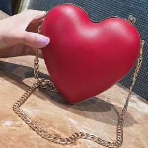 Boutique | Bags | Cherry Red Heart Shaped Ruby Clutch Purse Retro Chain ...